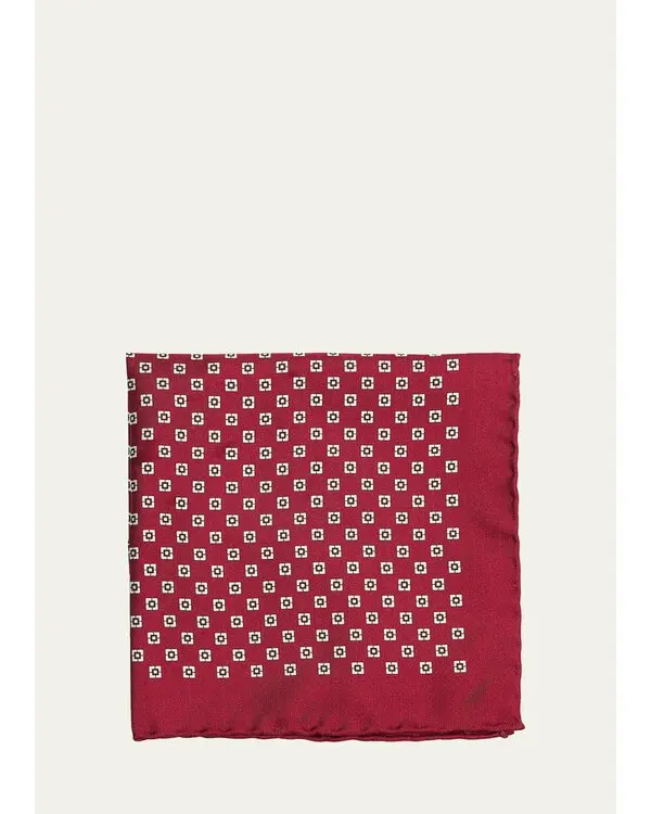 Brunello Cucinelli Geometric Silk Pocket Square - Red