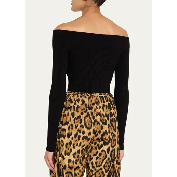 Alaïa Off-the-shoulder Long-sleeve Rib Bodysuit - Noir