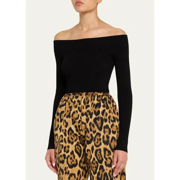 Alaïa Off-the-shoulder Long-sleeve Rib Bodysuit - Noir