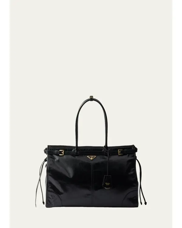 Prada Bonnie Glossy Leather Tote Bag - Nero