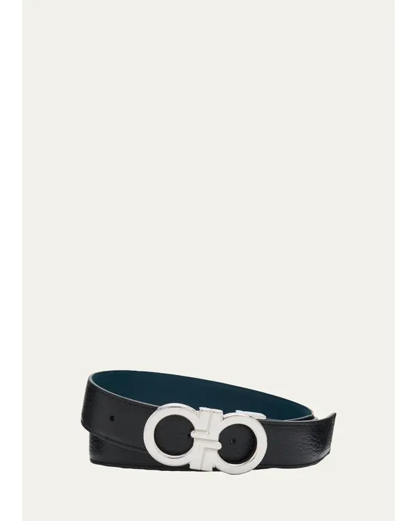 FERRAGAMO Reversible Leather Gancini-buckle Belt - Black