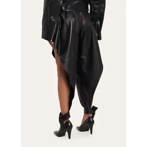 Alaïa Leather Pointed Ruffle Ankle-tie Pants
