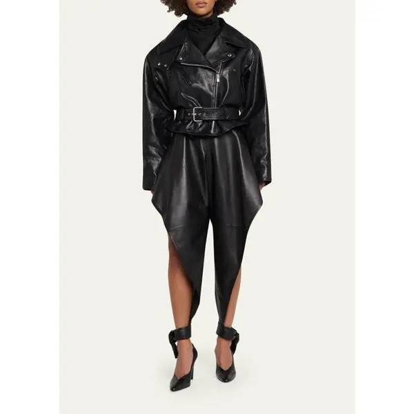 Alaïa Leather Pointed Ruffle Ankle-tie Pants