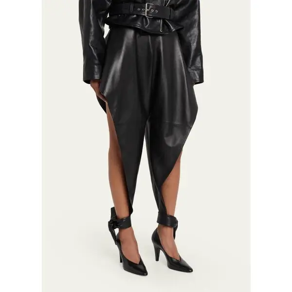 Alaïa Leather Pointed Ruffle Ankle-tie Pants