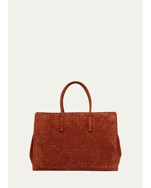 Bottega Veneta Barbara Medium Suede Tote Bag - Rust