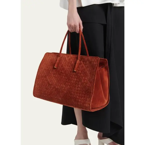 Bottega Veneta Barbara Medium Suede Tote Bag - Rust