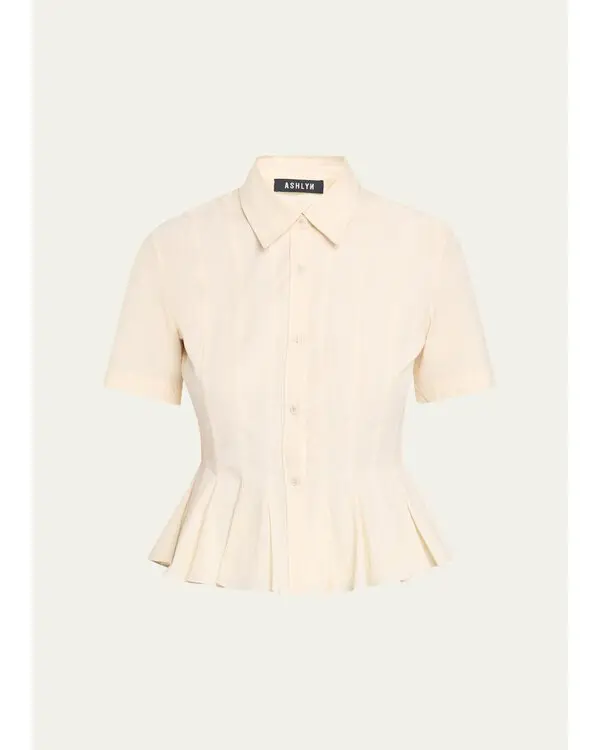 ASHLYN Lulu Pleated Peplum Button-down Shirt