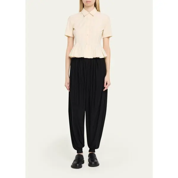 ASHLYN Lulu Pleated Peplum Button-down Shirt