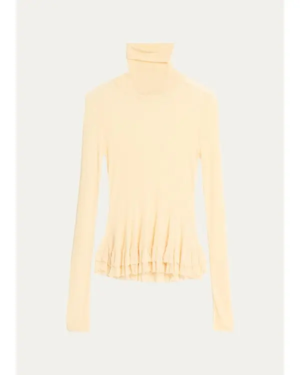 ASHLYN Meritt Turtleneck Sheer Rib Tiered Ruffle Sweater - Cream