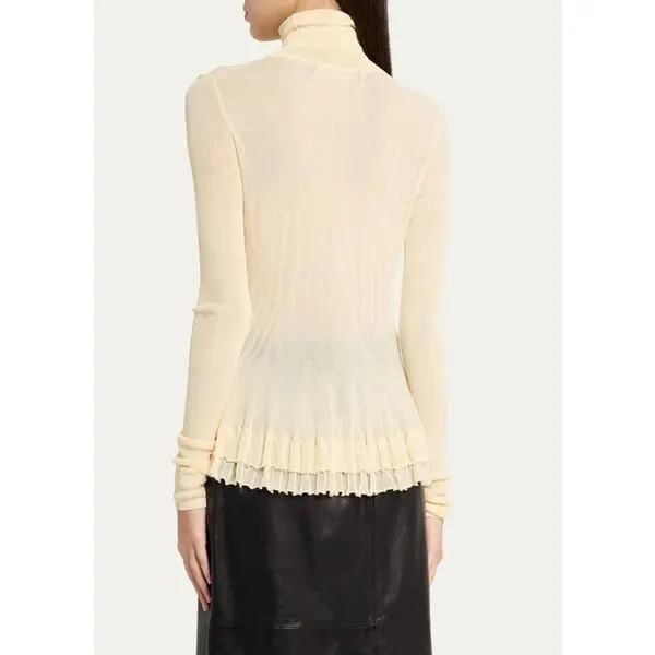 ASHLYN Meritt Turtleneck Sheer Rib Tiered Ruffle Sweater - Cream