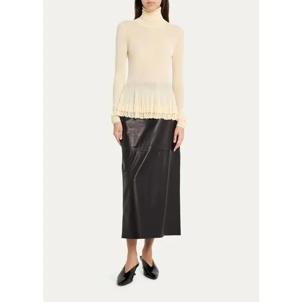 ASHLYN Meritt Turtleneck Sheer Rib Tiered Ruffle Sweater - Cream