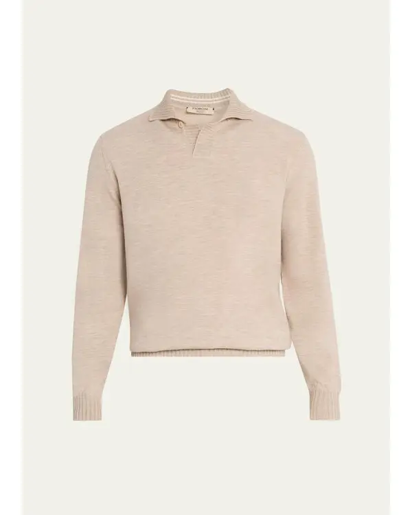 Fioroni Duvet Cashmere Johnny-collar Long-sleeve Polo Shirt - Tan