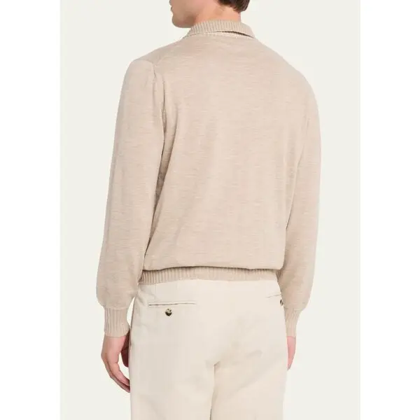 Fioroni Duvet Cashmere Johnny-collar Long-sleeve Polo Shirt