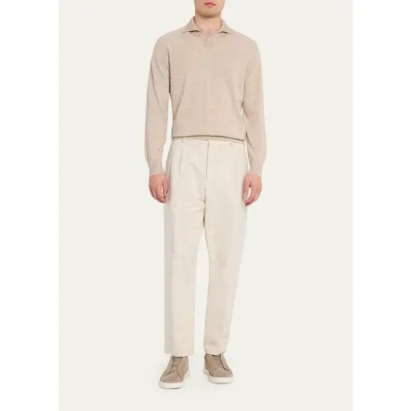 Fioroni Duvet Cashmere Johnny-collar Long-sleeve Polo Shirt