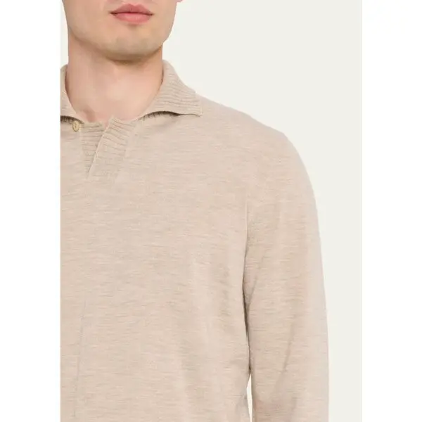 Fioroni Duvet Cashmere Johnny-collar Long-sleeve Polo Shirt