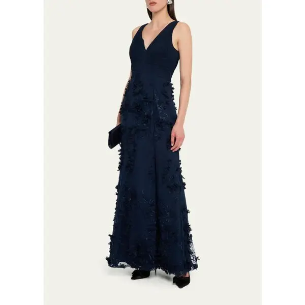 Aidan Mattox Embroidered Floral Applique Gown