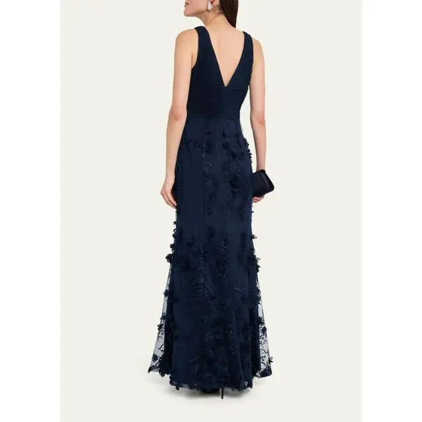 Aidan Mattox Embroidered Floral Applique Gown