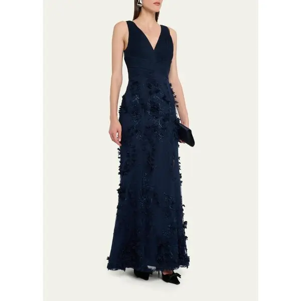 Aidan Mattox Embroidered Floral Applique Gown