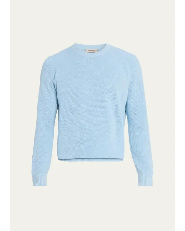 Fioroni Diamond-knit Silk/cotton Crewneck Sweater - Blue