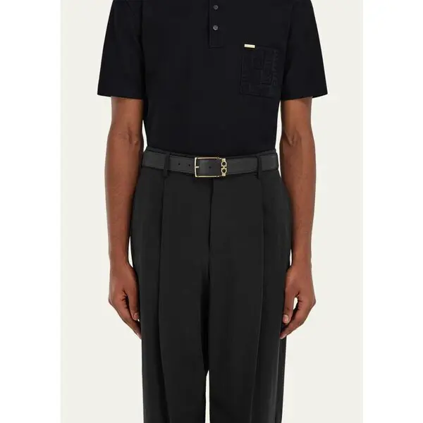 FERRAGAMO Reversible Hammered Calfskin Gancini-loop Belt