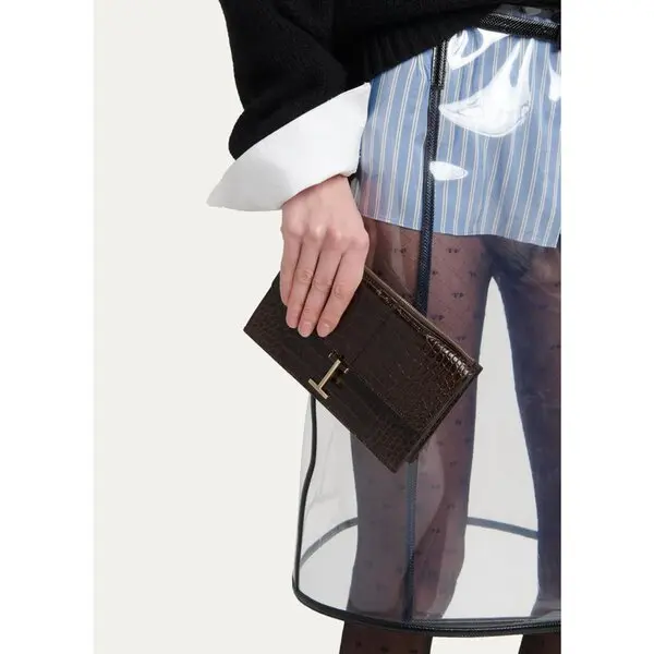 TOM FORD Small Croc-embossed Leather Clutch Bag - Black