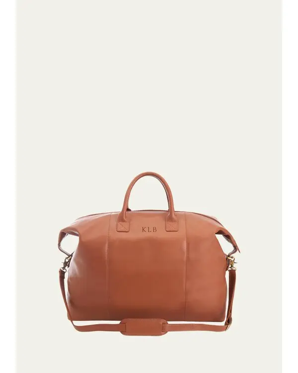 ROYCE NEW YORK Monogrammed Leather Weekender Duffel Bag, Personalized - Tan