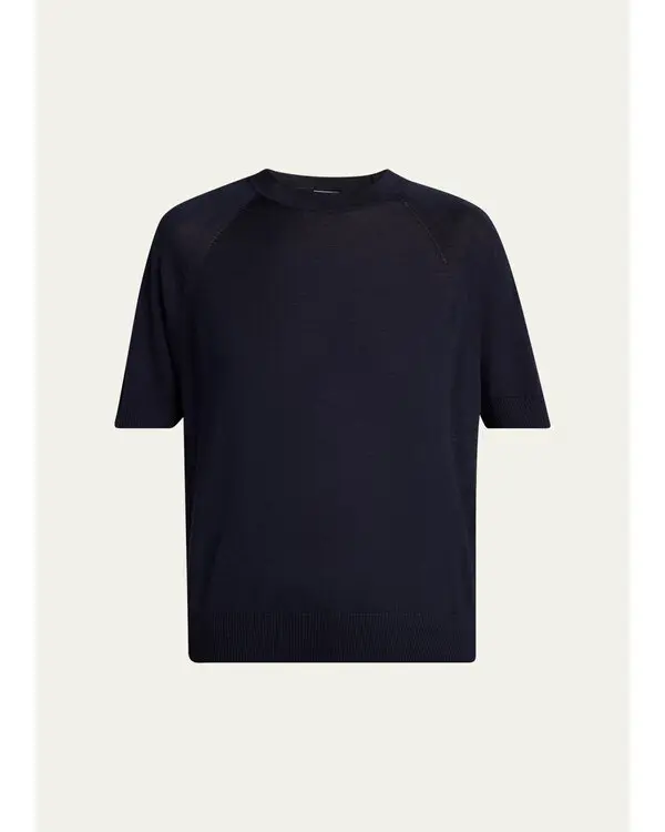 Moncler Short-sleeve Wool Sweater - Navy