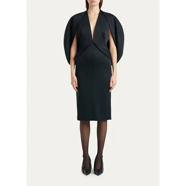 Khaite Dakota Sculpted Cape Midi Dress
