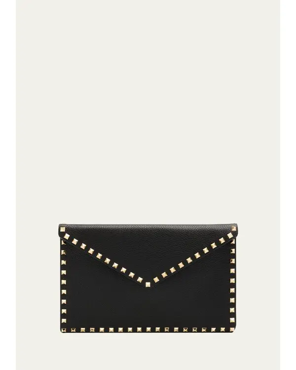Valentino Garavani Large Rockstud Leather Flat Pouch Bag - Black