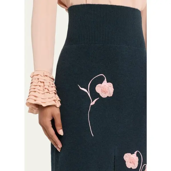 Erdem Embroidered Wool Knit Midi Pencil Skirt