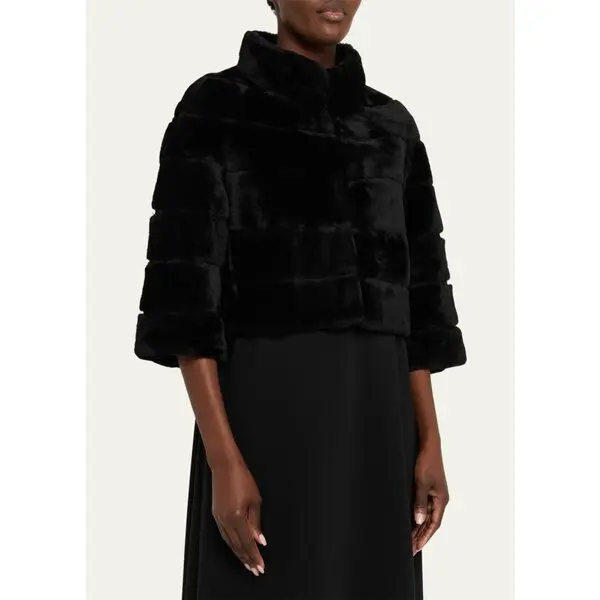 Gorski Lamb Shearling Bolero Jacket - Black