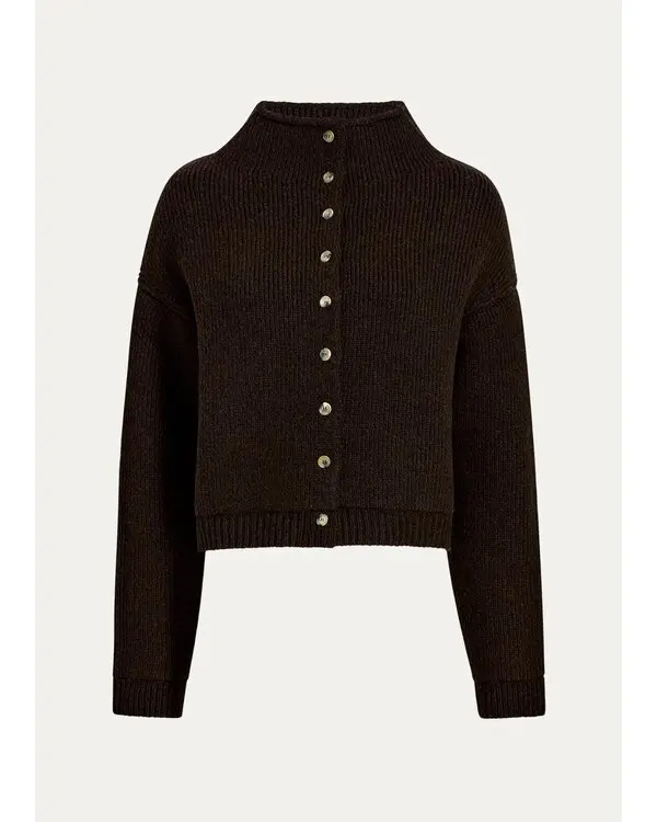 Khaite Marjorie Cashmere Rib-knit Funnel-neck Cardigan - Bark
