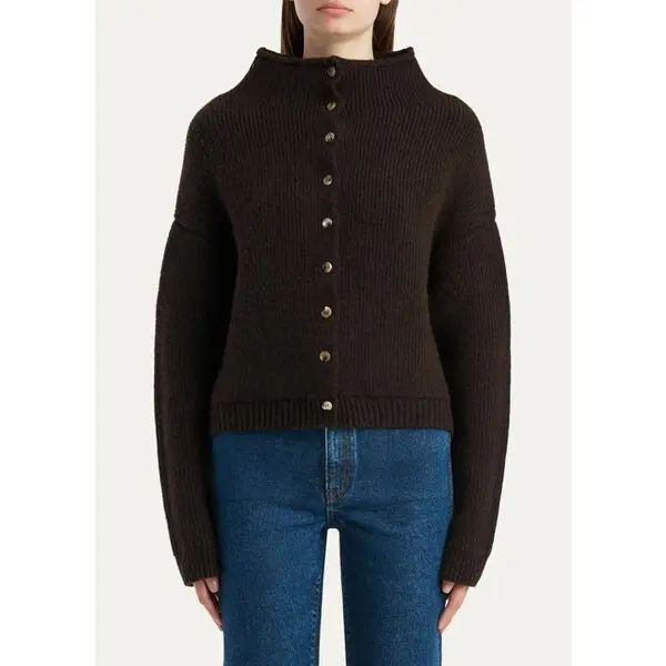 Khaite Marjorie Cashmere Rib-knit Funnel-neck Cardigan - Bark