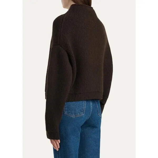 Khaite Marjorie Cashmere Rib-knit Funnel-neck Cardigan - Bark