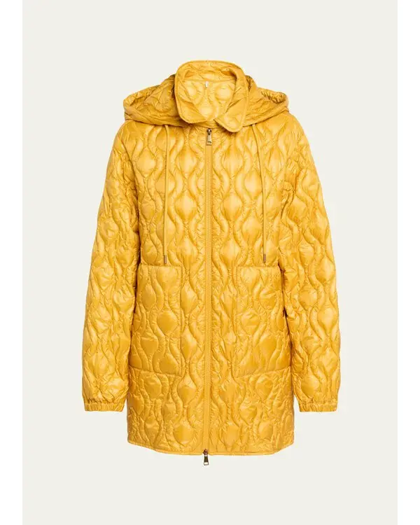 Moncler Balette Geometric Quilted Mid-length Down Jacket