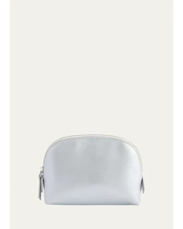 ROYCE NEW YORK Monogrammed Compact Leather Cosmetic Bag, Personalized - Silver