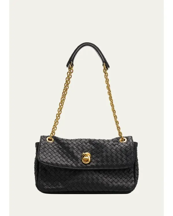 Bottega Veneta Madison Intrecciato Leather Shoulder Bag - Black