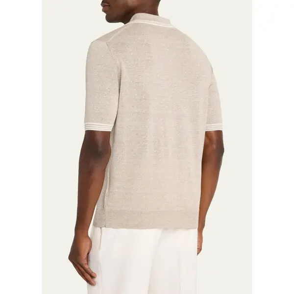 Fioroni Heathered Linen-cotton Polo - Beige