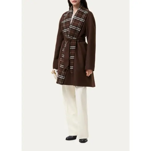 Burberry Verona Check Lapels Belted Double-wool Wrap Coat - Treacle Brown
