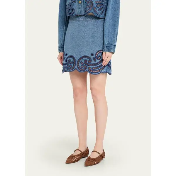 Ulla Johnson Cadiz Embroidered Denim Mini Skirt