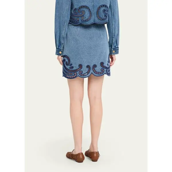 Ulla Johnson Cadiz Embroidered Denim Mini Skirt