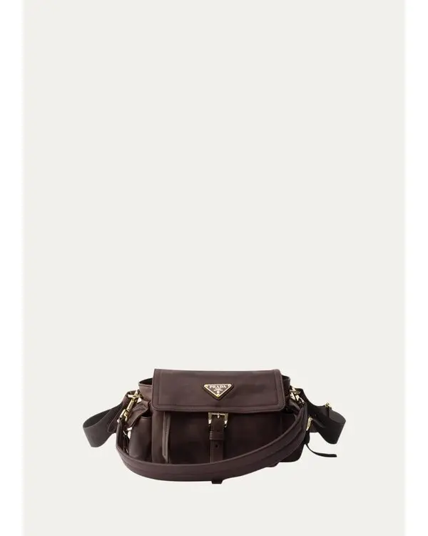 Prada Explore Mini Nappa Leather Shoulder Bag - Dark Brown