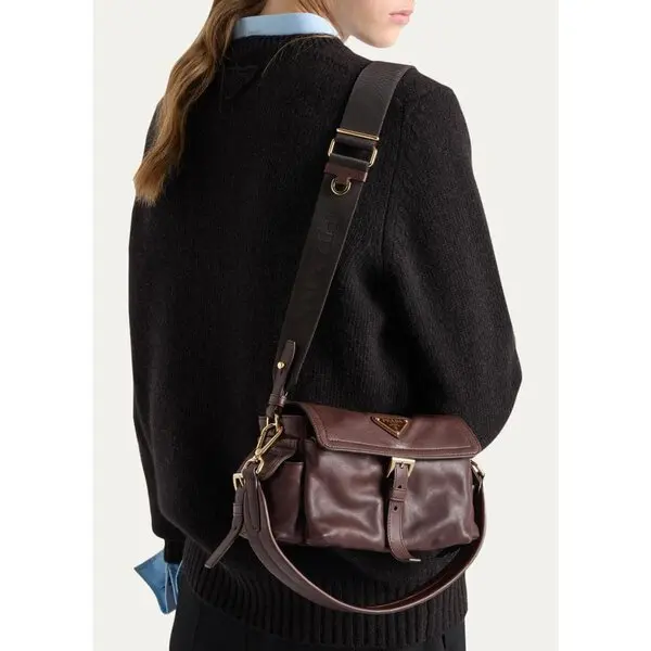 Prada Explore Mini Nappa Leather Shoulder Bag - Dark Brown