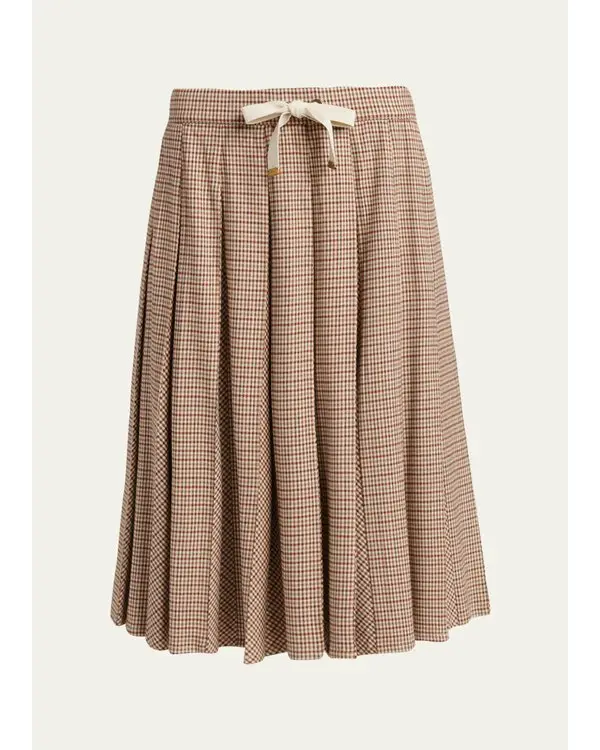 Moncler Check Pleated Wool Midi Skirt