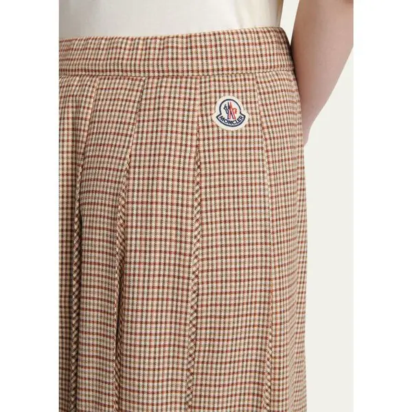 Moncler Check Pleated Wool Midi Skirt