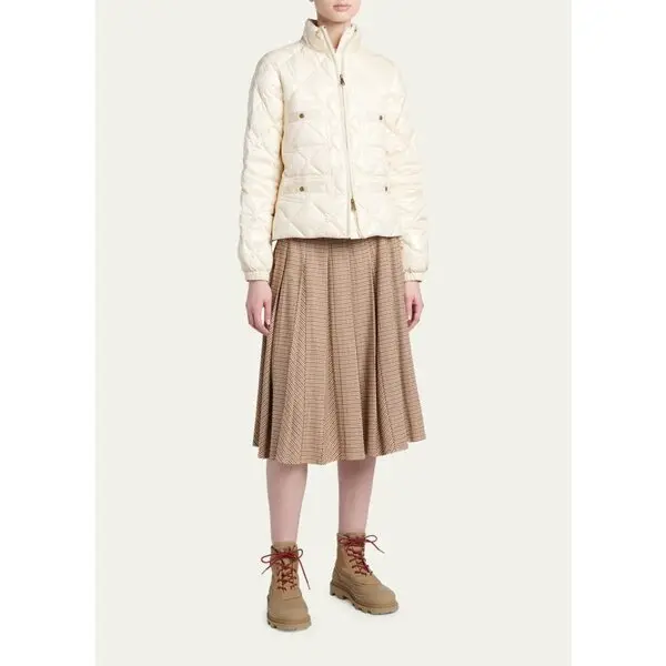 Moncler Check Pleated Wool Midi Skirt