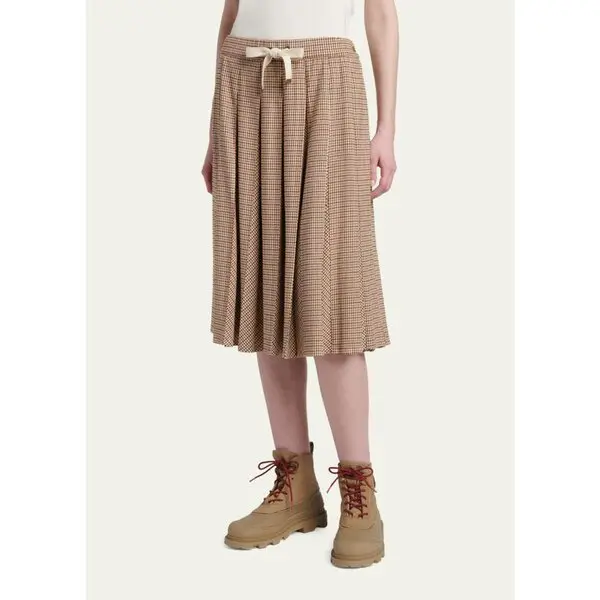 Moncler Check Pleated Wool Midi Skirt