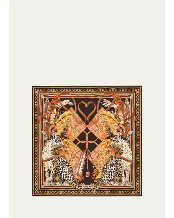FERRAGAMO Feline-print Silk Foulard - Marrone
