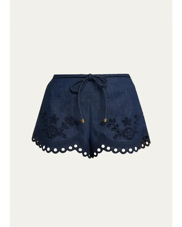 Zimmermann Mahon Broderie Denim Shorts