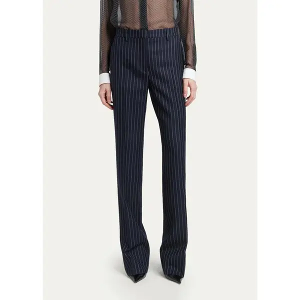 TOM FORD Corded Chalkstripe Wool Tailored Straight-leg Boyfriend Pants